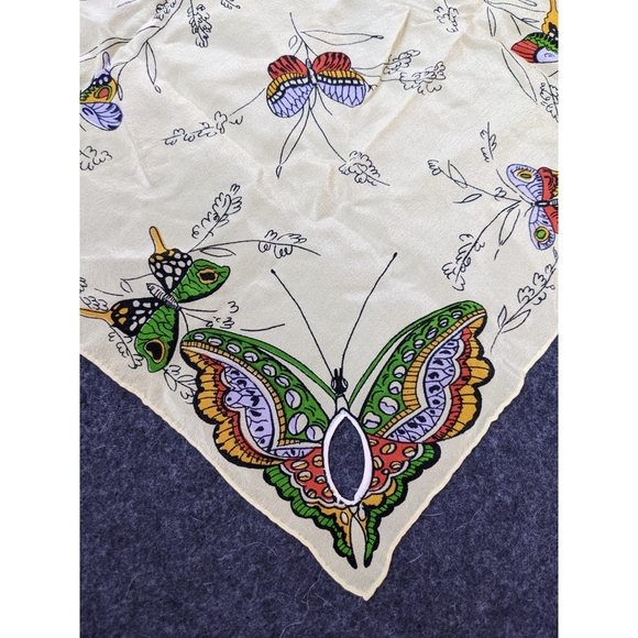 Vintage | Accessories | Vintage Cream Colorful Butterfly Handkerchief ...
